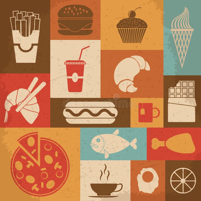 Retro Food Icons. Vector Illustration Stock Vector - Illustration of ...