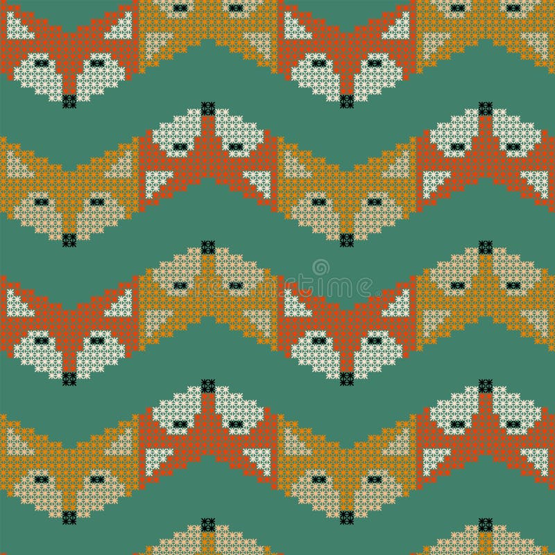 Abstract Seamless Retro Fox Pattern in Line. Big Cross-stitch Stock ...