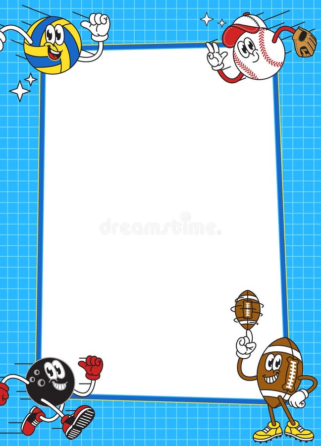 Retro Frame Background with Cute Ball Character Stock Vector ...