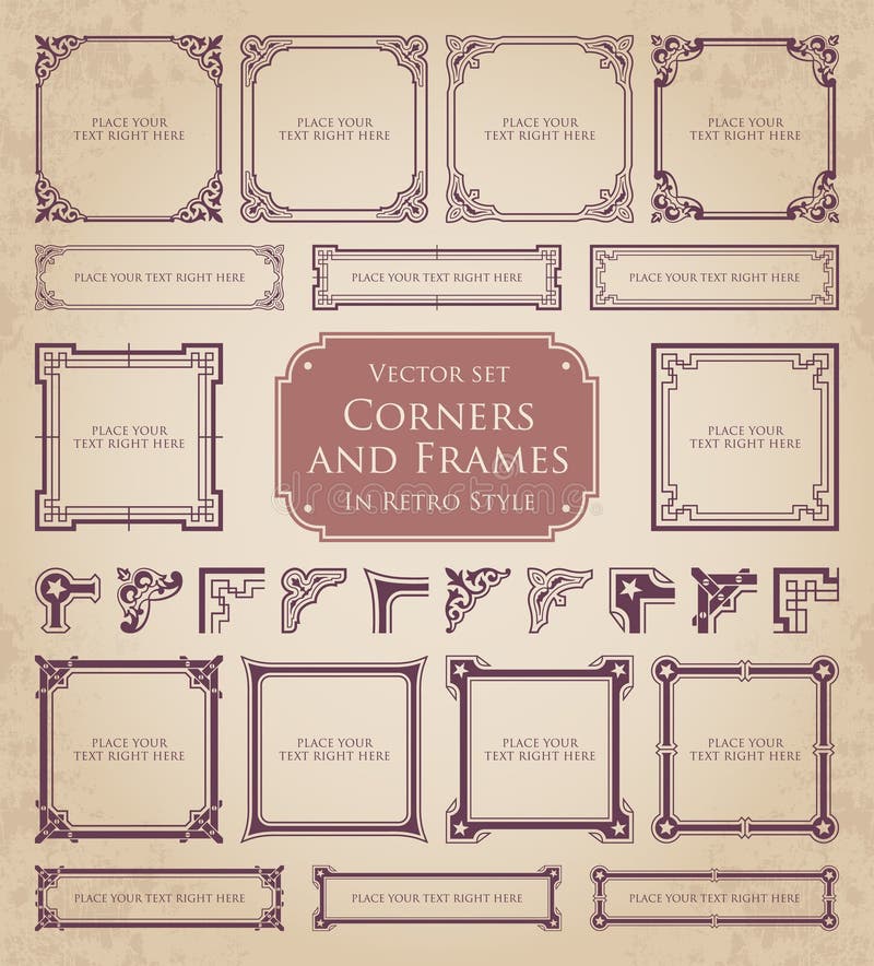Retro Frames, Corners and Calligraphic Design Elements Stock Vector ...