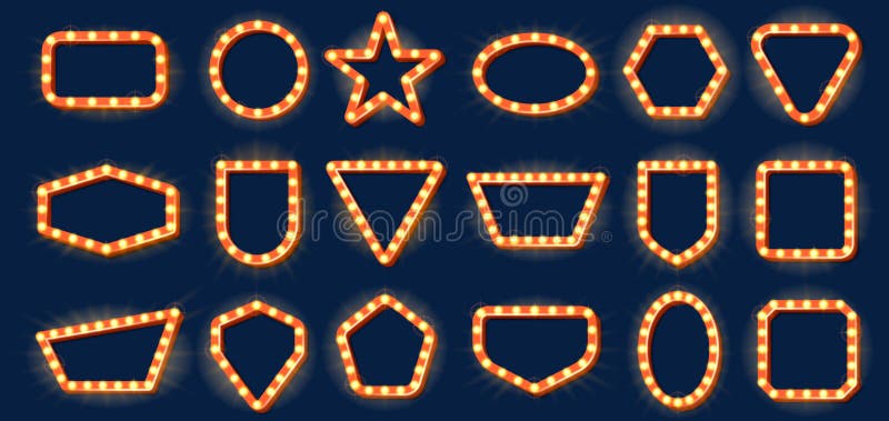 Retro Frames with Lights. Vintage Sign with Light Bulbs, Different ...