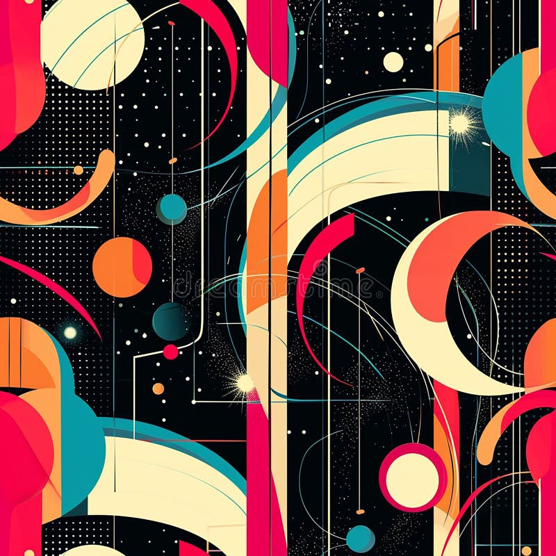 Retro Futurism Nostalgic and Modern Fusion Design Seamless Tile Pattern ...