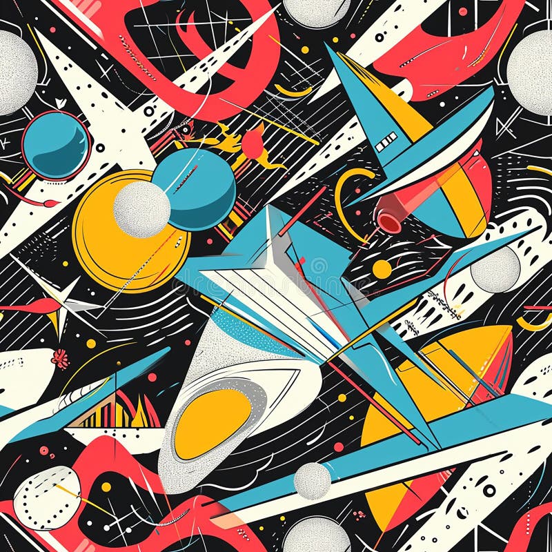 Retro Futurism Nostalgic and Modern Fusion Design Seamless Tile Pattern ...