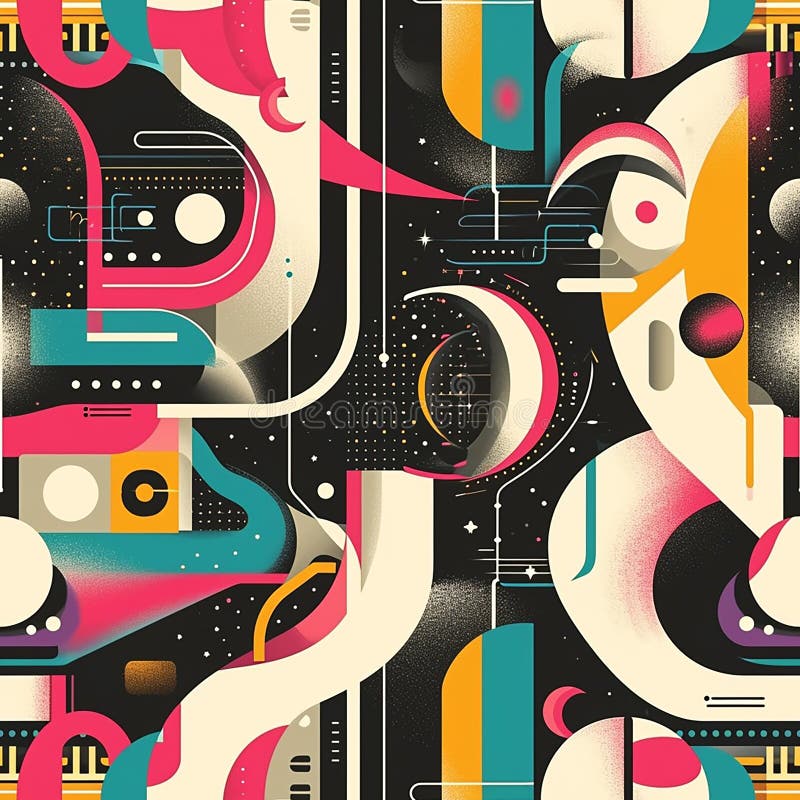 Retro Futurism Nostalgic and Modern Fusion Design Seamless Tile Pattern ...