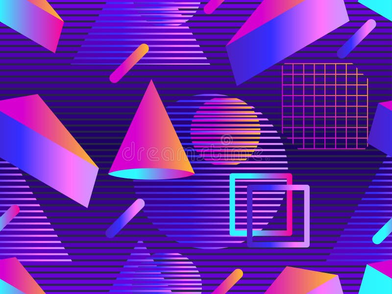 Retro Futurism Seamless Pattern. Geometric Elements Memphis in the ...