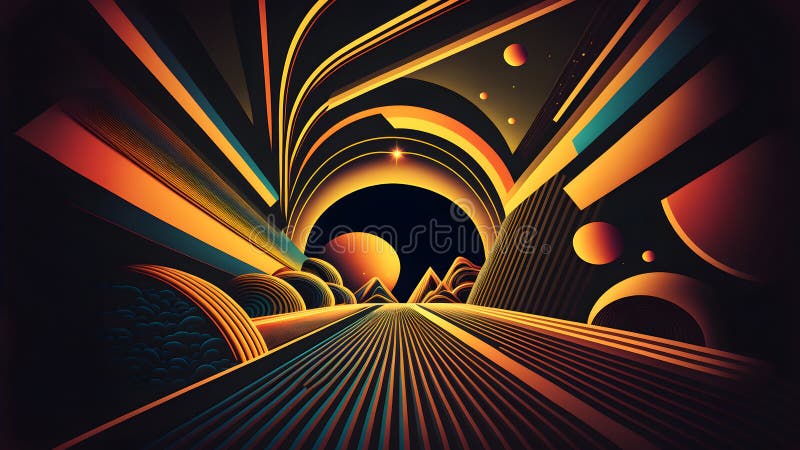 Retro Futuristic Background of Sharp Stripes, Angles, Arcs, Linear ...