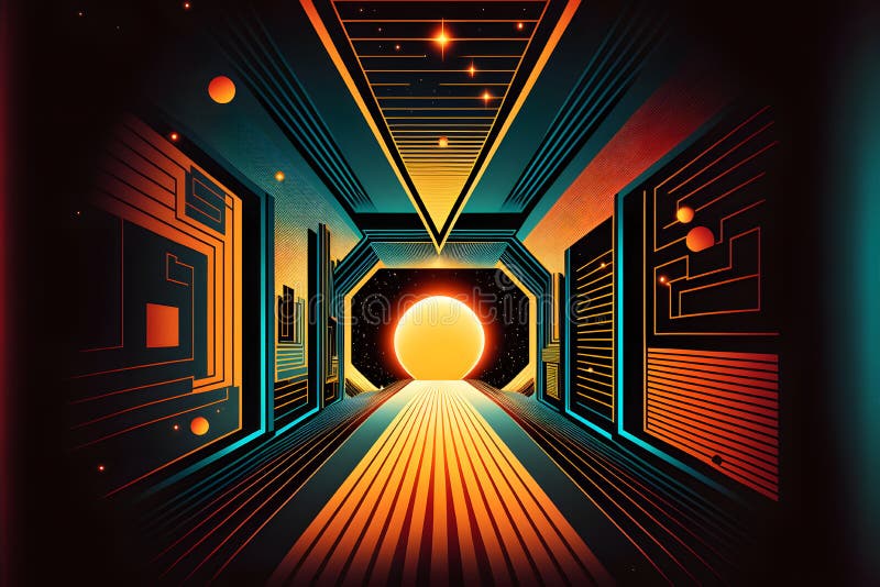 Retro Futuristic Background of Sharp Stripes, Angles, Arcs, Linear ...