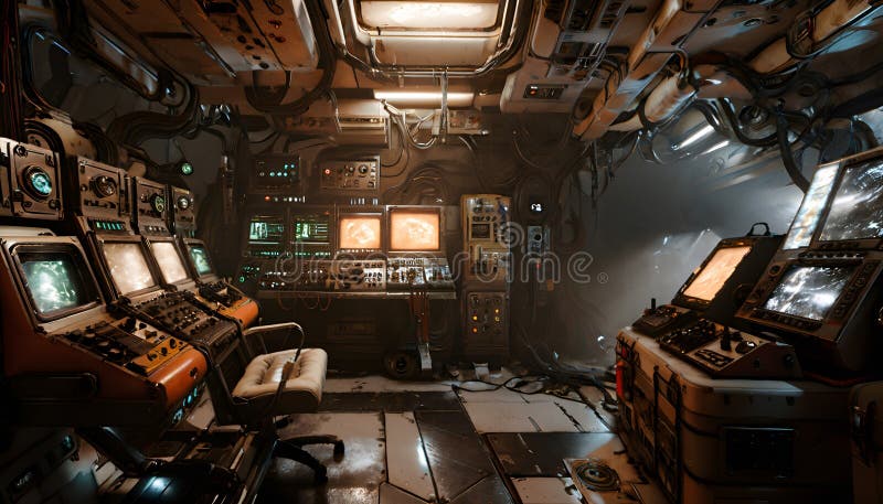 Retro-Futuristic Command Center Design Stock Image - Image of digital ...