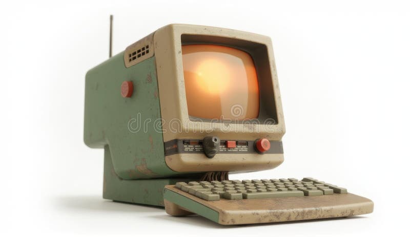 Retro Futuristic Computer Model Showcase Vintage Tech Digital Art Stock ...