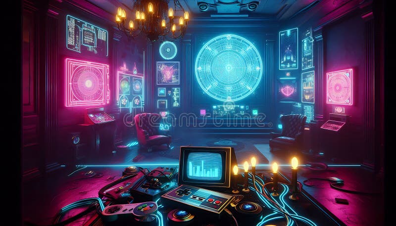 Retro-Futuristic AI Control Panel with Holographic Human Stock ...