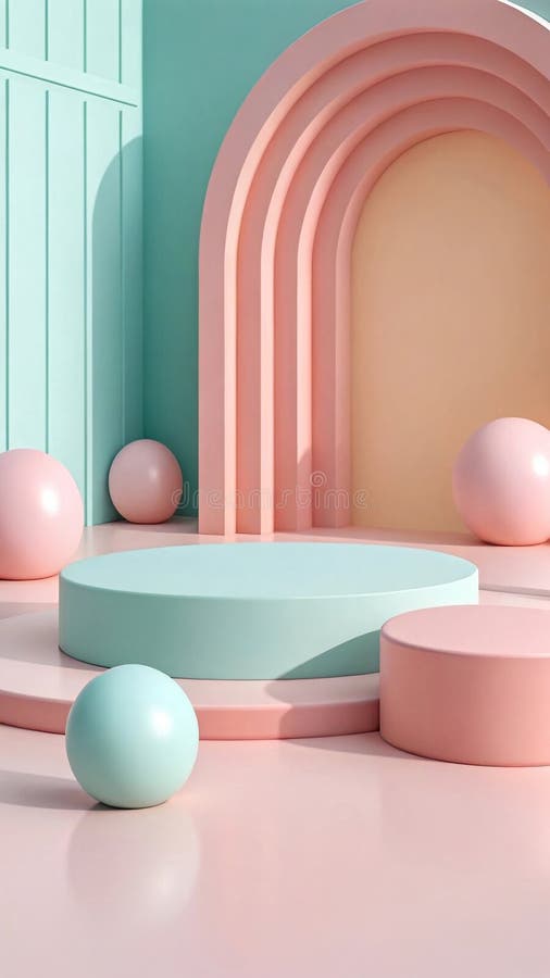 Retro Futuristic 3D Minimalist Background in Whimsical Style Stock ...