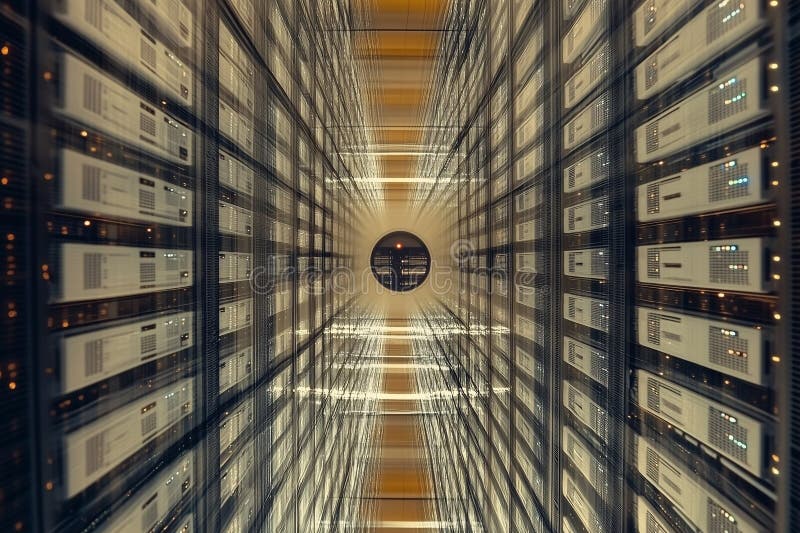 Retro Futuristic Data Center Corridor Stock Image - Image of industry ...