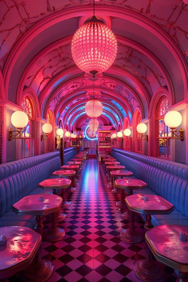 Retro-futuristic Diner with Chrome Accents and Neon Lighting.3D Render ...