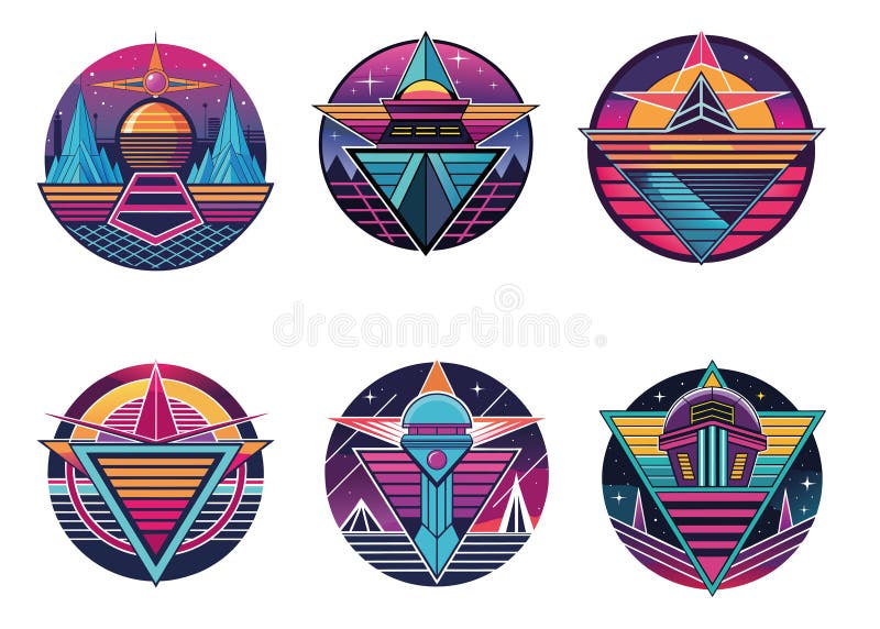 Retro Futuristic Elements Vector Design Set Stock Vector - Illustration ...