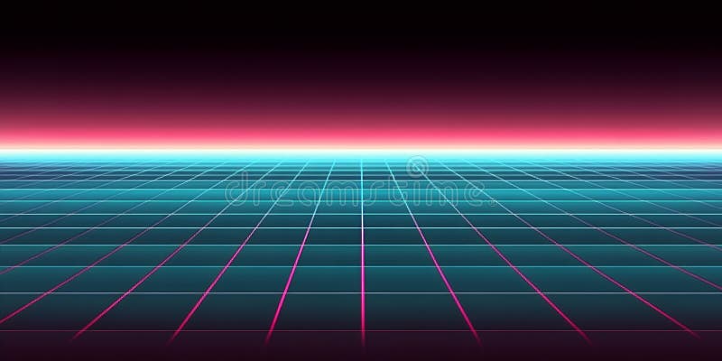 Retro Futuristic Grid Horizon 80s Synthwave Background Stock ...