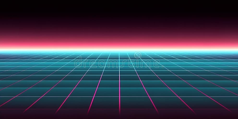 Retro Futuristic Grid Horizon 80s Synthwave Background Stock ...