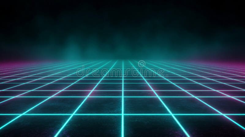 Retro Futuristic Grid Neon Lights Background Stock Illustration ...