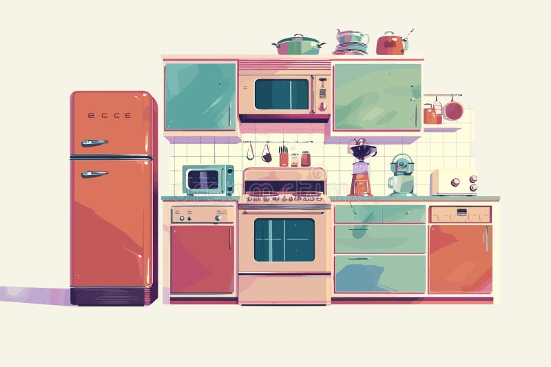 A Retro-futuristic Kitchen with Advanced yet Aesthetic Abstract ...