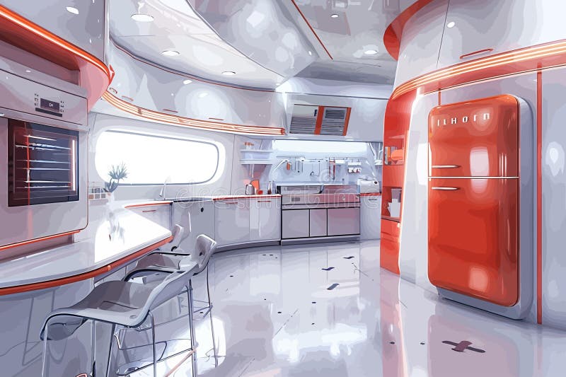 A Retro-futuristic Kitchen with Advanced yet Aesthetic Design Isolated ...