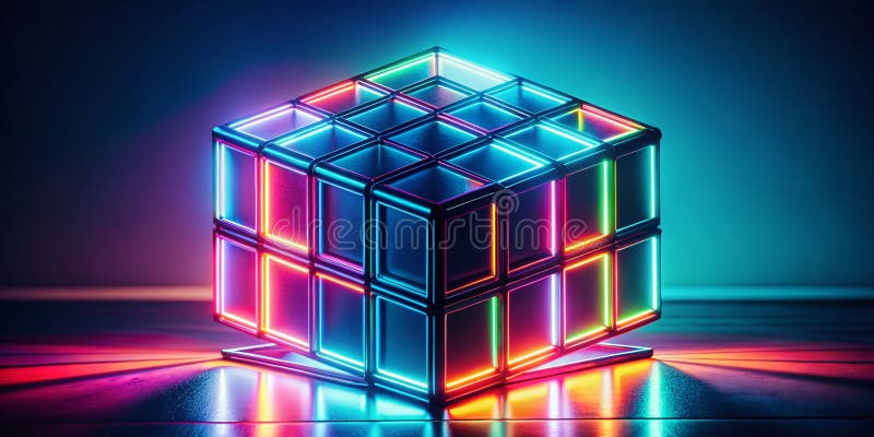 Retro Futuristic Neon Cube a Glowing Vintage Technology Vision for ...