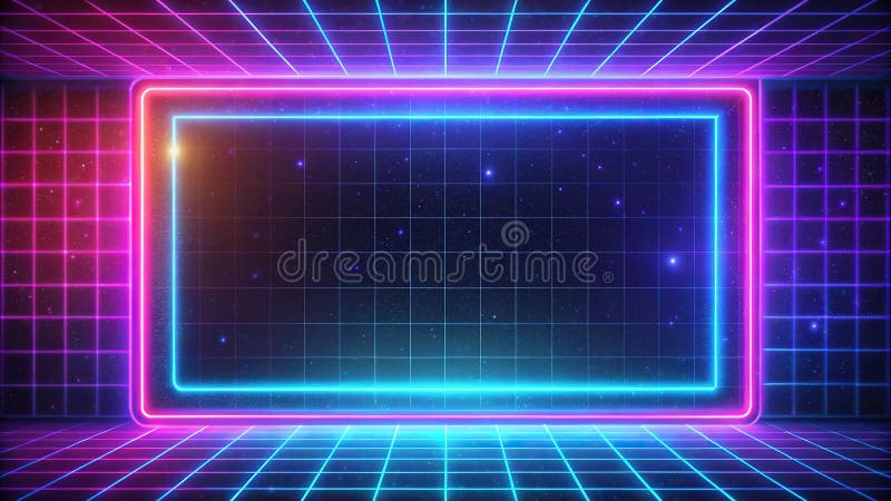 Retro Futuristic Neon Rectangle Grid Pattern Glowing SciFi Background ...