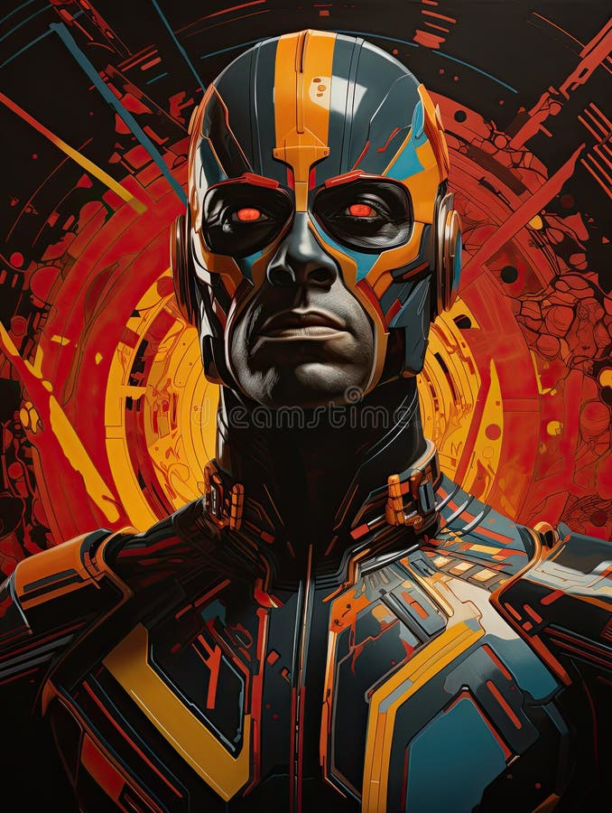 Futuristic Hero Soldier Standing with Destroyed City in Background ...