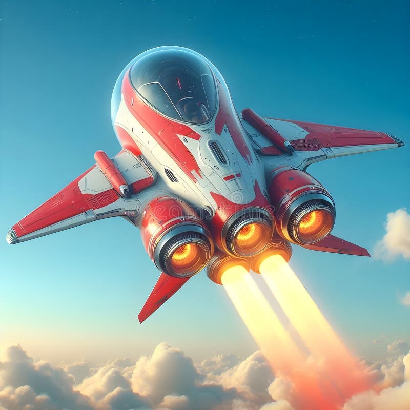 Retro Futuristic Rocket Launch Stock Photo - Image of aviation, clouds ...