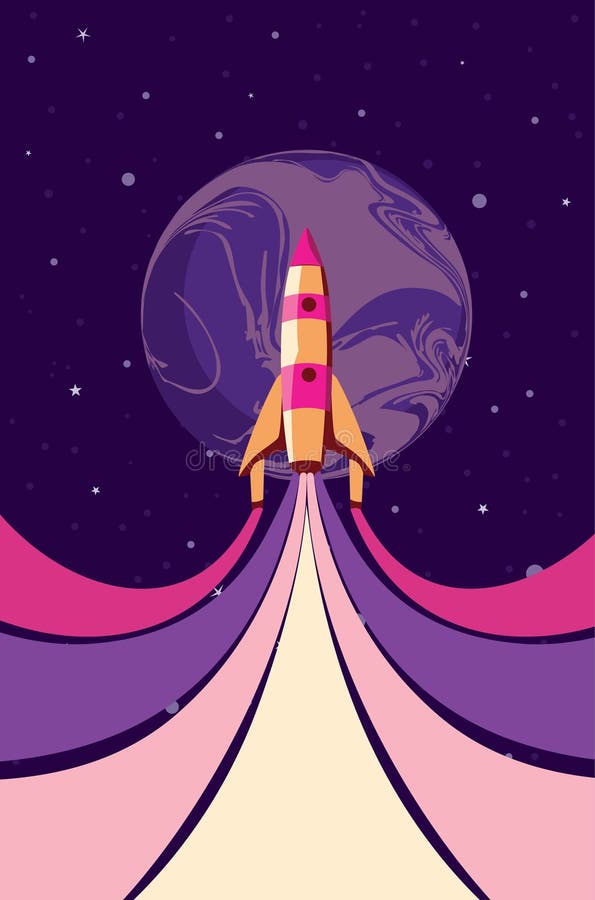 Retro Futuristic Shuttle in Space Stock Vector - Illustration of flame ...