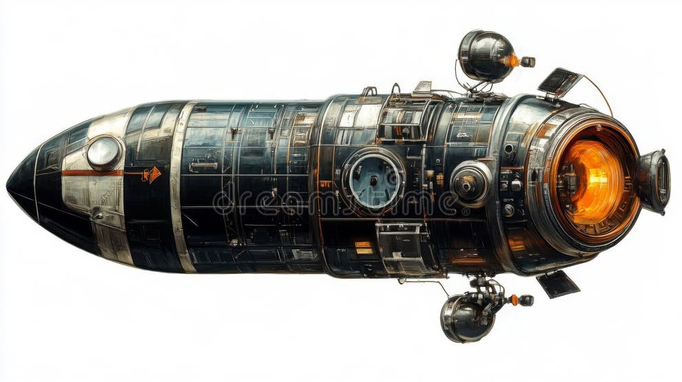 Retro Futuristic Spaceship Design with Glowing Engine Stock ...