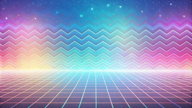 Retro Futuristic Synthwave Background with Zigzag Pattern and Grid ...
