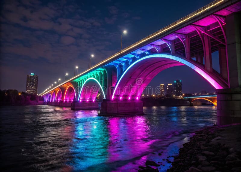 Retro Futuristic Synthwave Bridge Loop Animation Glowing Neon Arches ...