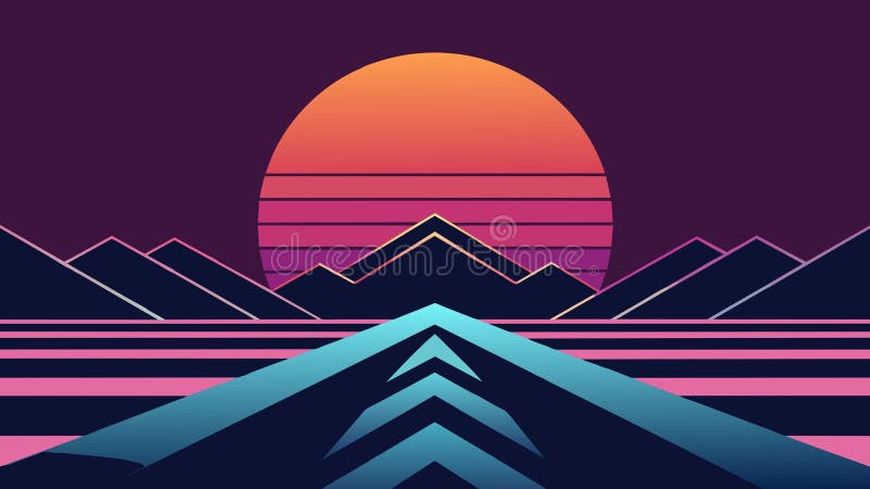 Retro Futuristic Synthwave Landscape with Vibrant Sunset Vector Stock ...