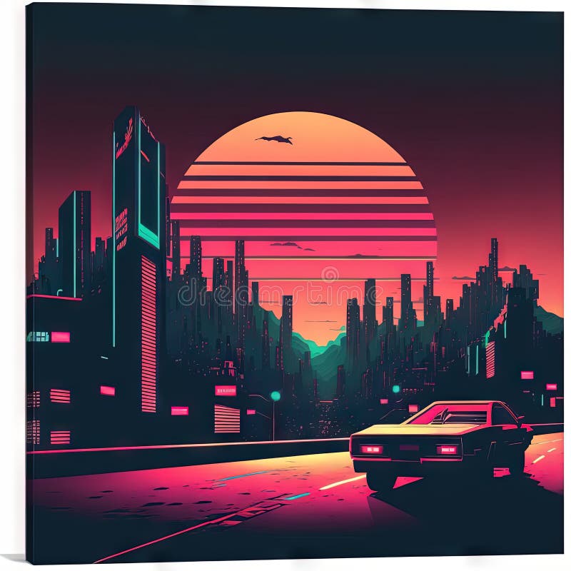 Retro Futuristic Synthwave Retrowave Styled Night Stock Illustration ...