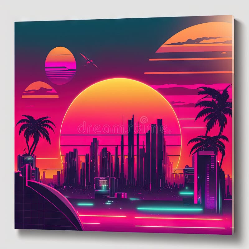 Retro Futuristic Synthwave Retrowave Styled Night Stock Illustration ...