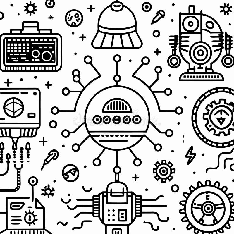 Retro Futuristic Technology Illustration Stock Vector - Illustration of ...