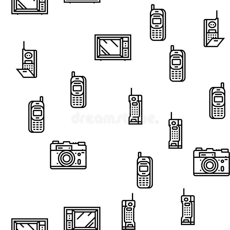 Retro Gadget Technology Device Vector Seamless Pattern Stock Vector ...
