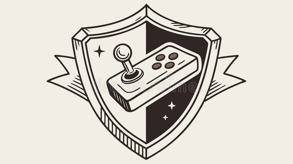 Retro Game Controller Inside a Shield Frame, Vintage Gaming Vector Logo ...