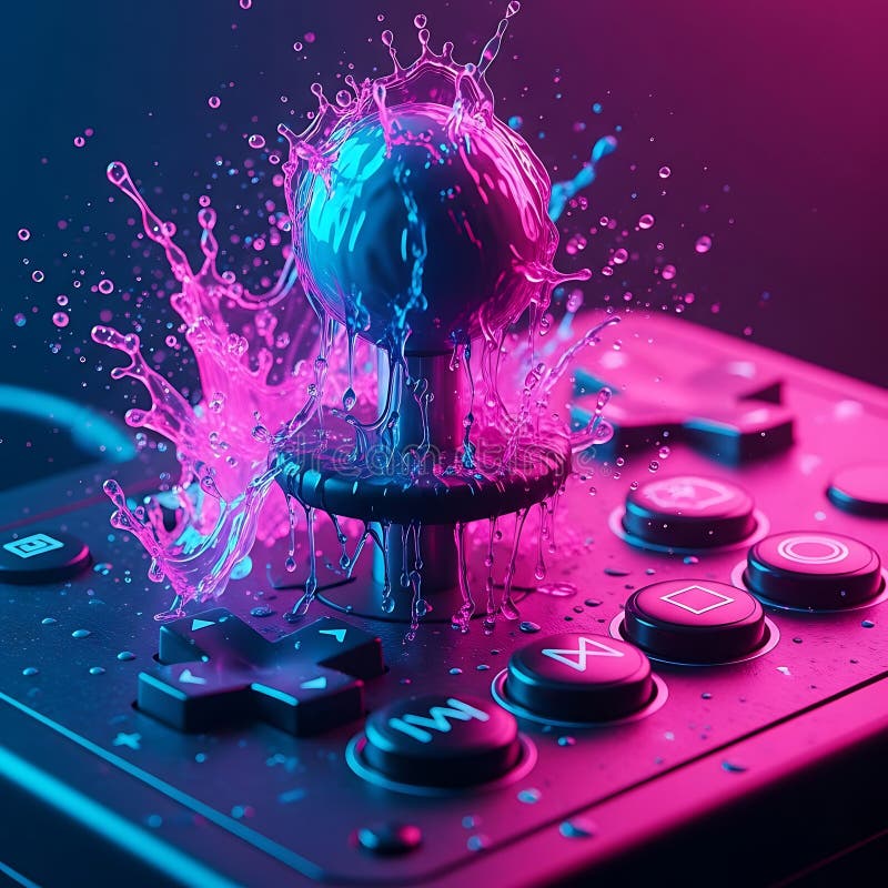 Retro Game Controller with Neon Splash Stock Illustration ...