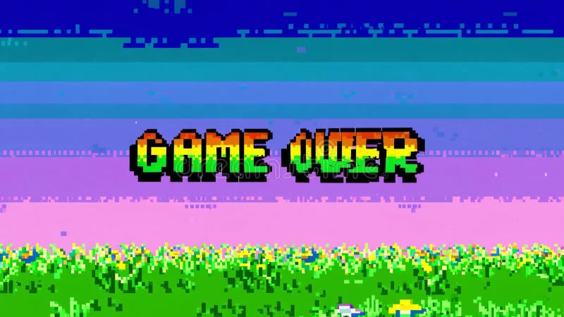 Retro Game Over Screen with Pixelated Text and Glitch Effect, Nostalgic ...