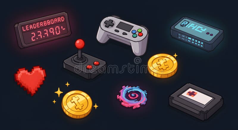 Retro Gaming AI Assets stock illustration. Illustration of arcade ...