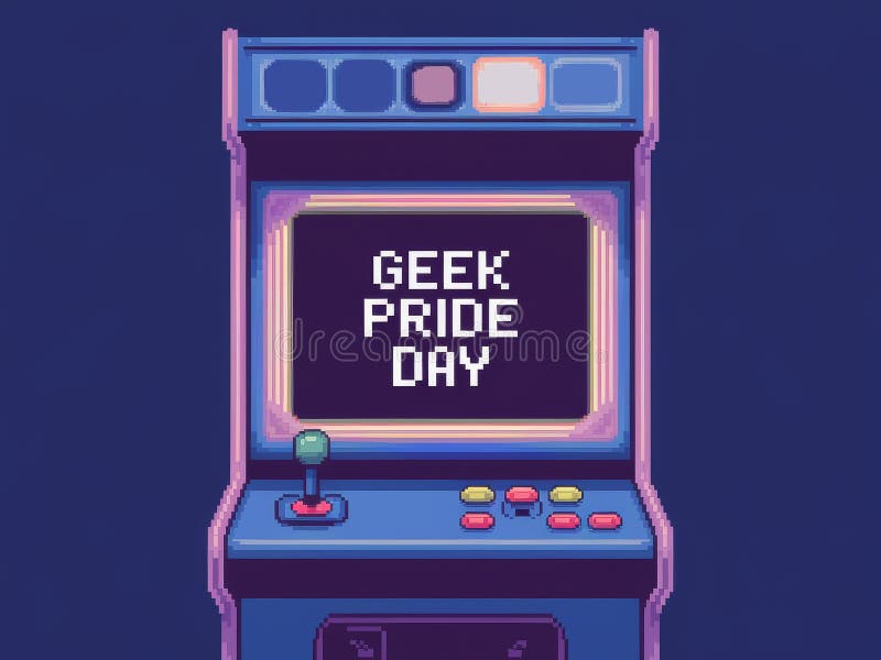 Retro Gaming Arcade Machine Celebrating Geek Pride Day with Pixel Art ... Retro Gaming Arcade Machine Celebrating Geek Pride Day with Pixel Art ...