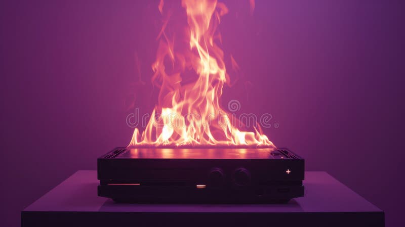Retro Gaming Console Engulfed in Vibrant Flames Stock Image - Image of ...
