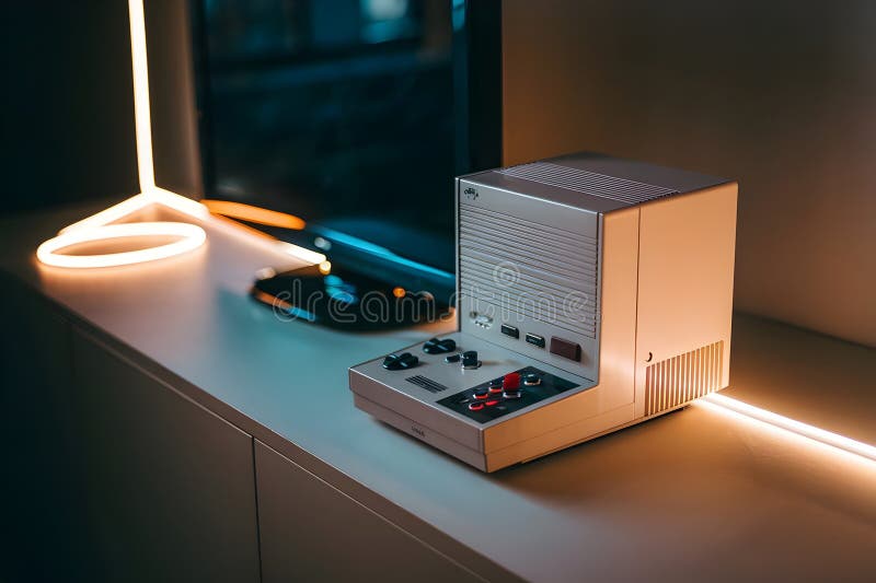 Retro Gaming Console and Neon Lights Stock Illustration - Illustration ...