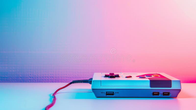 Retro Gaming Console Under Neon Lights Stock Illustration ...