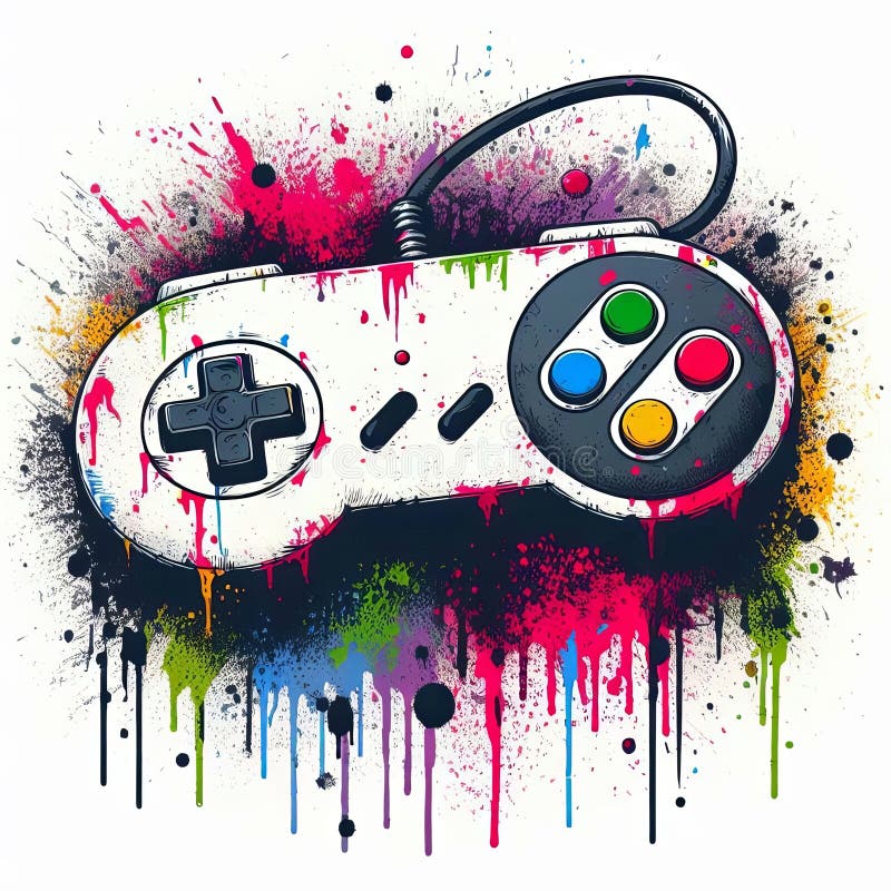 Retro Gaming Controller with Color Explosion Stock Illustration ...