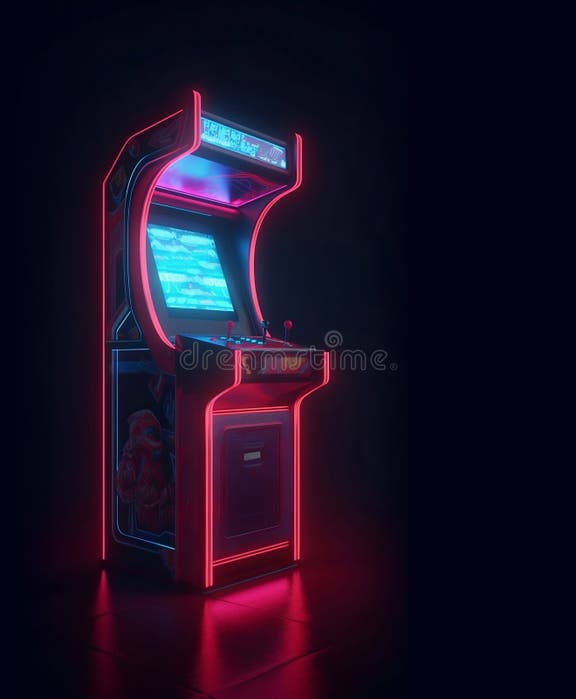 Retro Gaming Neon Arcade Machine. Stock Illustration - Illustration of ...