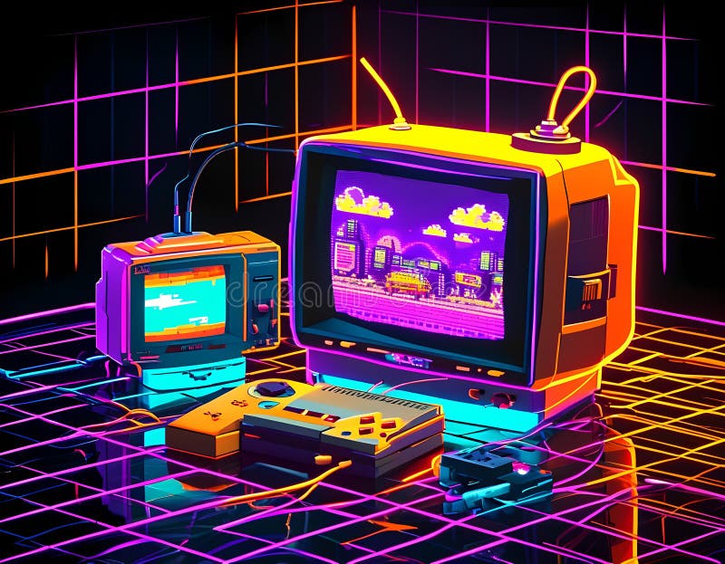Retro Gaming Nostalgia - Isometric Pixel Art Setup Stock Illustration ...