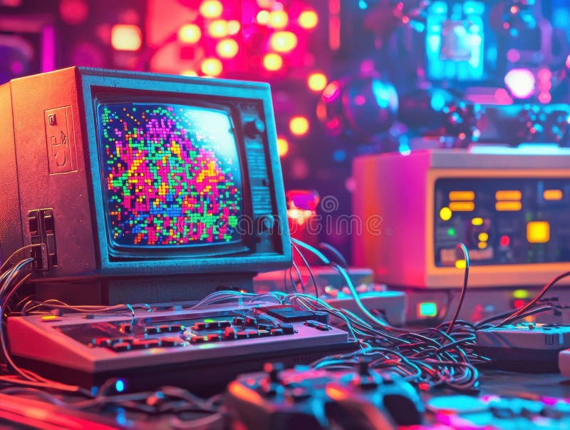 Retro Gaming Setup 80s Synthwave Aesthetic Stock Illustration ...