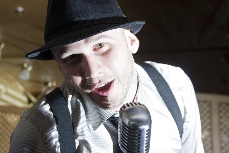 Retro gangster singer stock image. Image of microphone - 15053113