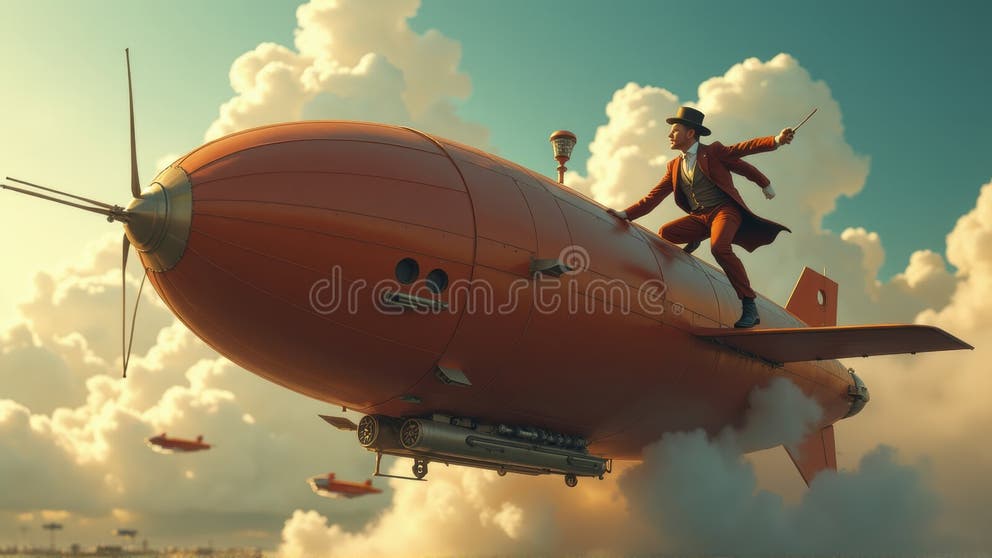 Retro Gentleman on a Dirigible Airship Stock Illustration ...